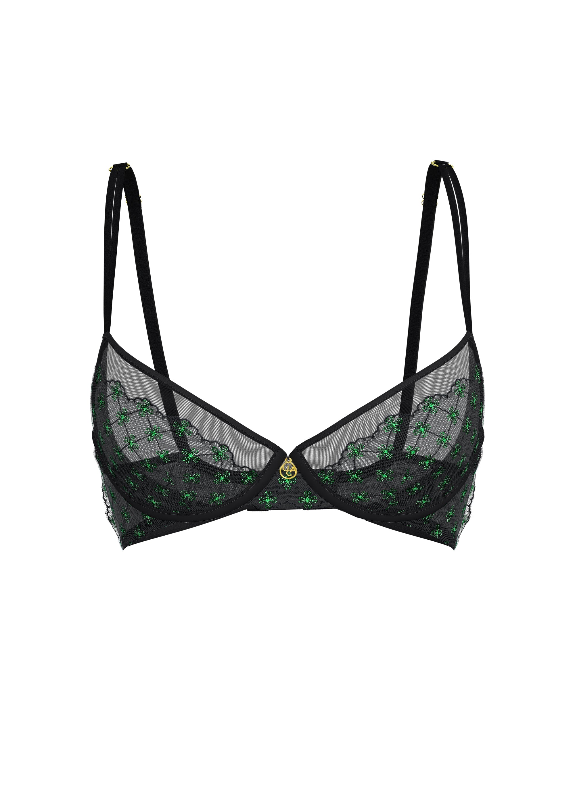 Black Mesh & Green Embroidered Bra | Luxurious Details & Support ...