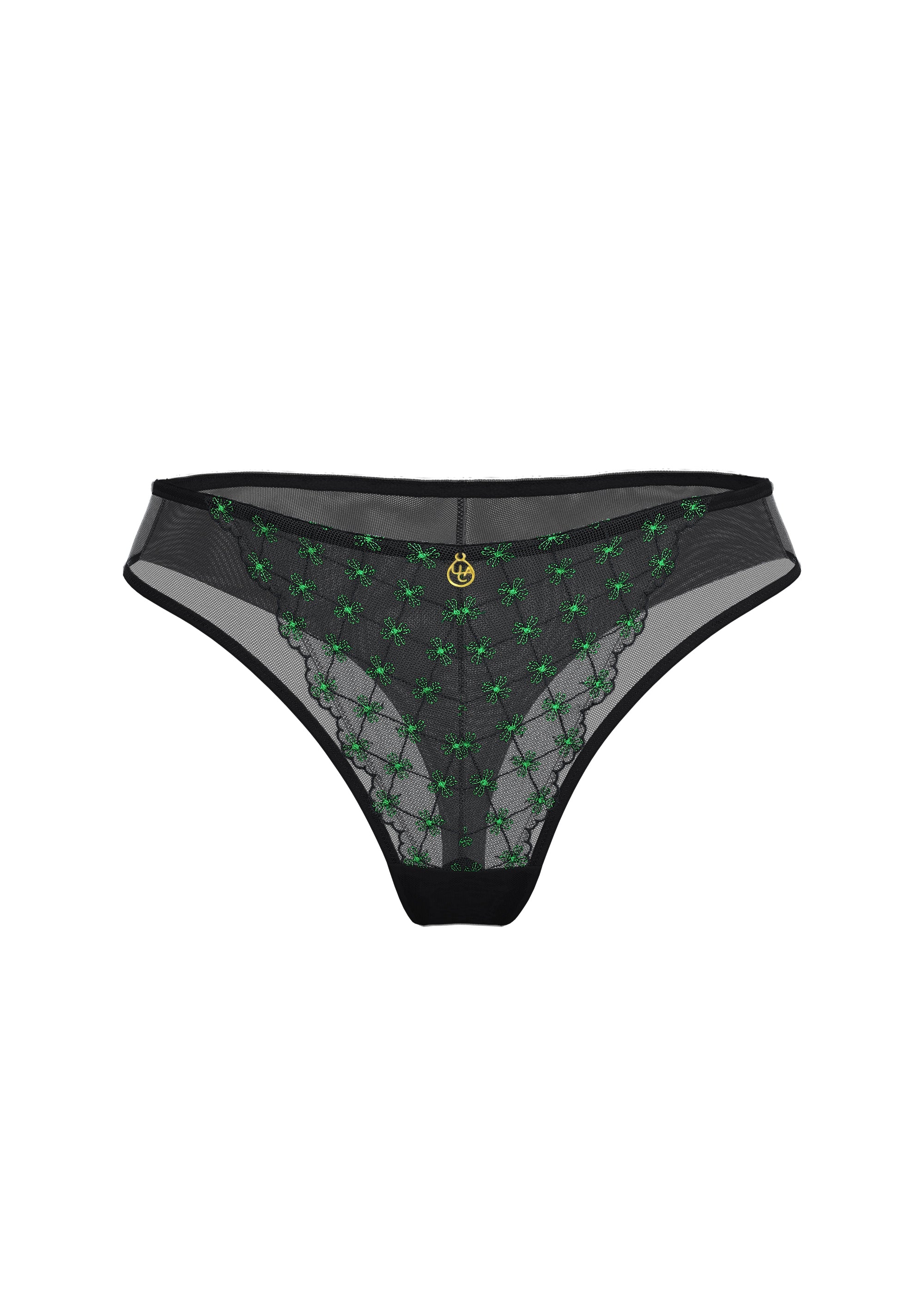 JOCELYN Delicate White Lace Tanga Panties With Green Floral Embroidery