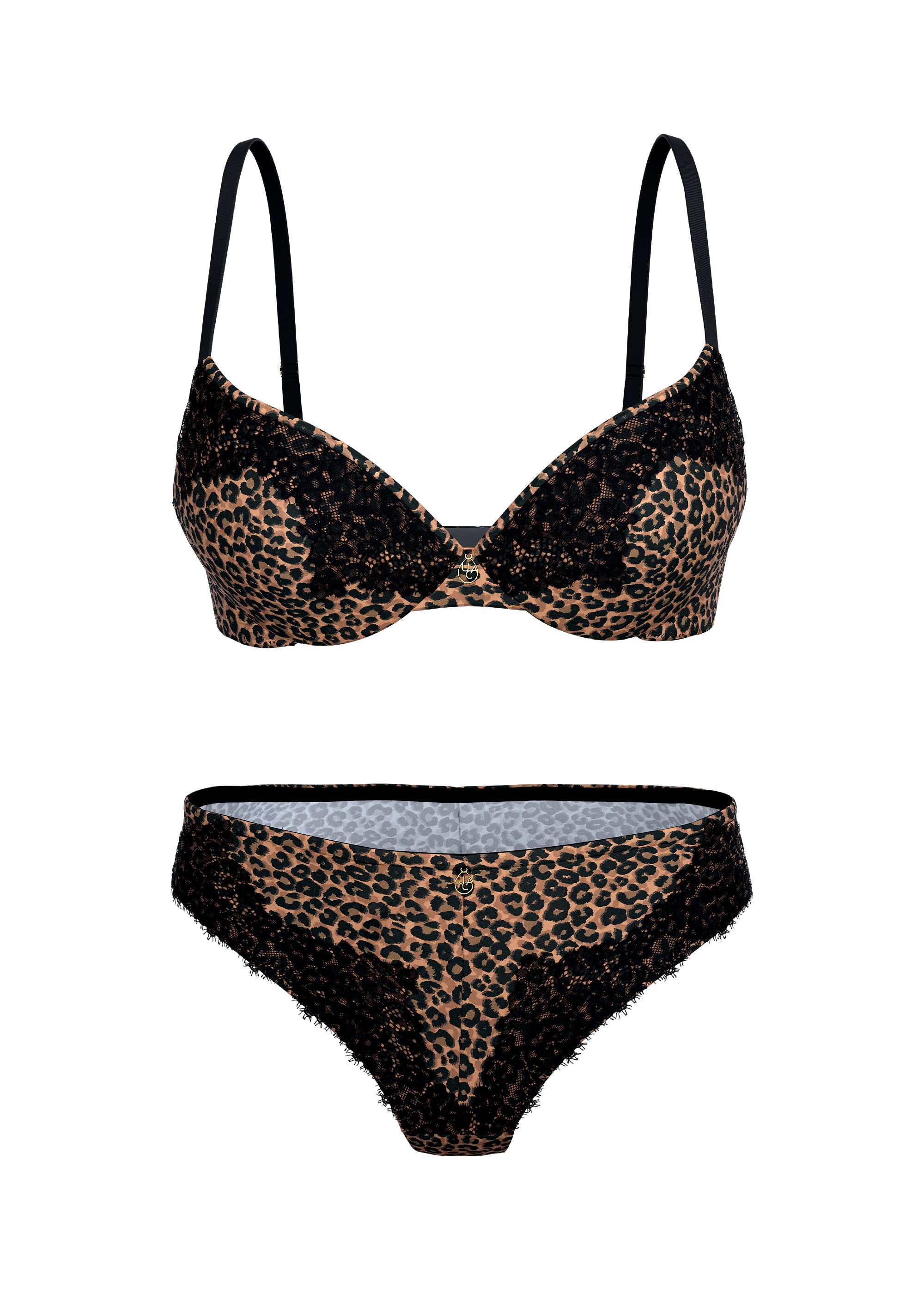 Seductive Leopard-Print Lace Lingerie Set | 3/4 Cup Bra & Tanga Panty ...