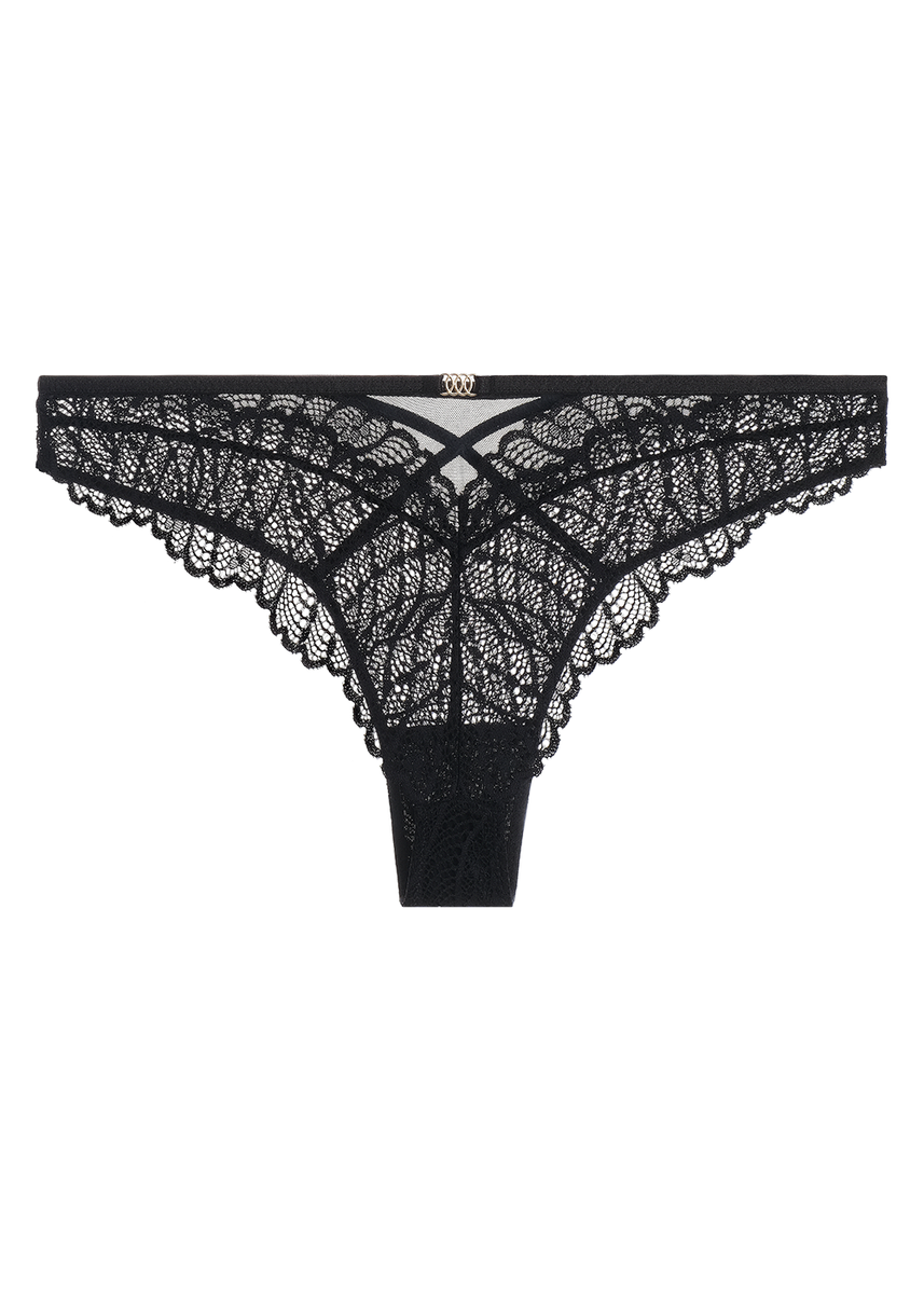 Black Tanga Panties - Leaf Pattern Lace Design | UCALingerie