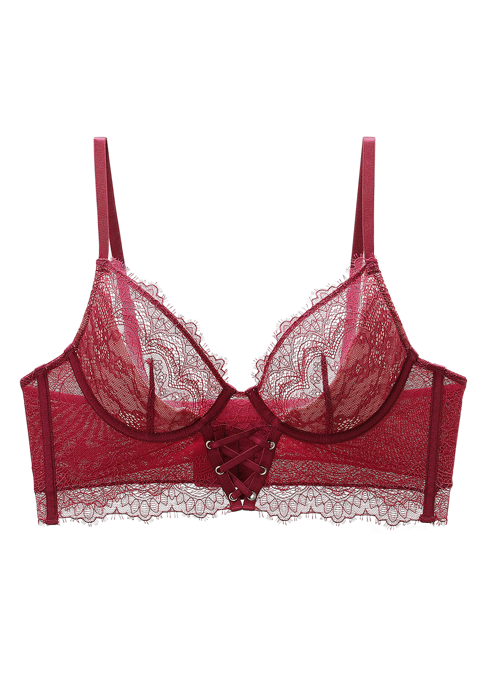 Wine Red Corset Bra - Lace, Underwired, & Half-Moon Soft Pads | UCALingerie