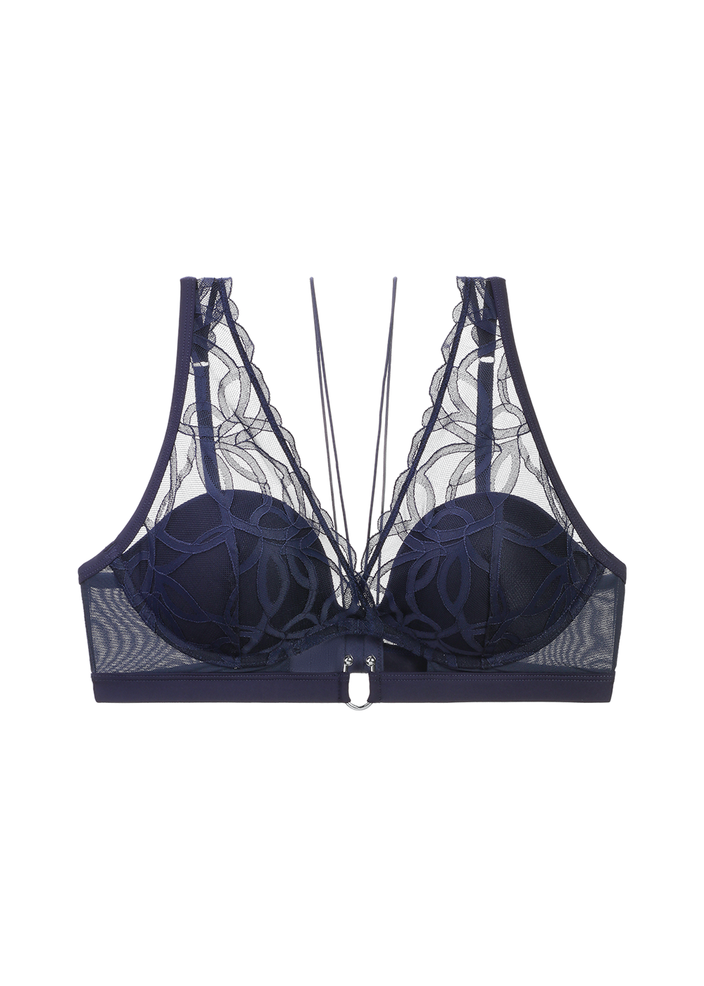 Plunge Lace Bra - Geometric Lace & Deep Blue Design | UCALingerie