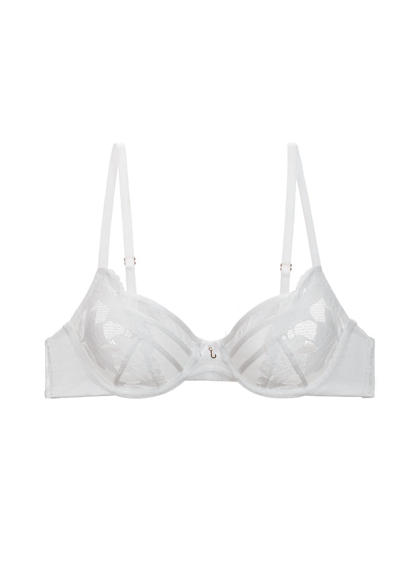 FLORA Seductive Underwired Unlined White Demi Lace Bra
